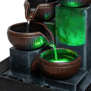 Small Indoor Waterfall Fountain-Tabletop Fountain 4 Level-Indoor Desktop Fountain with Audible Calming Waterfall Sounds for Feng Shui Effect-Cascading LED Color Lighting