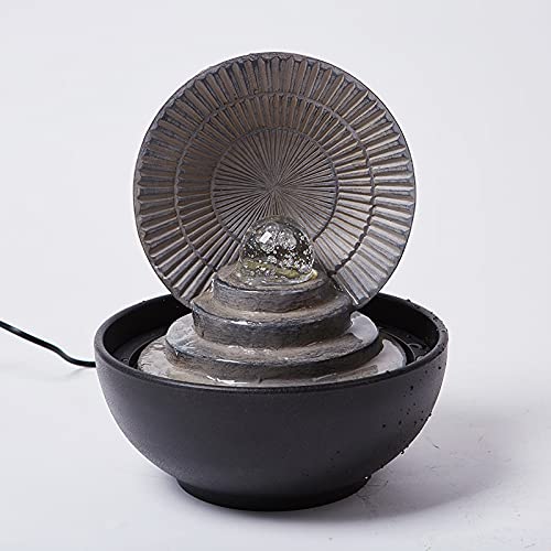 SEINHIJO Indoor Tabletop Water Fountain Zen Cascading Feng Shui Waterfall Home Decor Table Centerpiece Relaxation Gifts with LED Lights Rolling Ball 11 inch