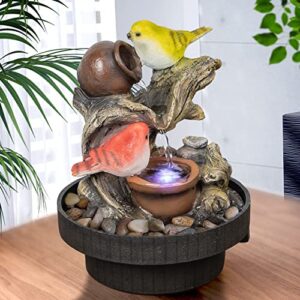 ferrisland tabletop fountain birds waterfall desktop electric water fountain decor w/led – indoor outdoor portable tabletop decorative zen meditation waterfall kit includes submersible pump