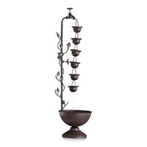 alpine corporation 38″ tall indoor/outdoor hanging 6-cup tiered floor water fountain, bronze