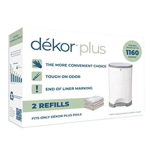 Dekor Plus Diaper Pail Refills|2 Count|Most Economical Refill System|Quick & Easy to Replace|No Preset Bag Size–Use Only What You Need|Exclusive End-of-Liner Marking|Baby Powder Scent Package may vary