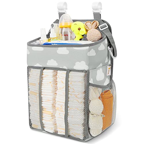 Maliton Hanging Diaper Caddy Organizer - Diaper Stacker for Changing Table, Crib, Playard or Wall & Nursery Organization Baby Shower Gifts for Newborn (Gray Cloud)