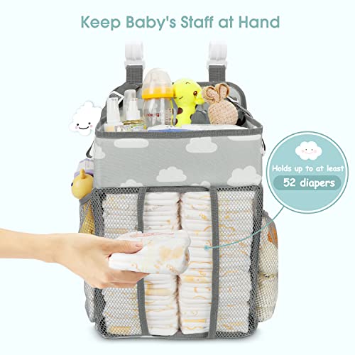 Maliton Hanging Diaper Caddy Organizer - Diaper Stacker for Changing Table, Crib, Playard or Wall & Nursery Organization Baby Shower Gifts for Newborn (Gray Cloud)