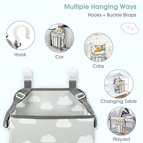 Maliton Hanging Diaper Caddy Organizer - Diaper Stacker for Changing Table, Crib, Playard or Wall & Nursery Organization Baby Shower Gifts for Newborn (Gray Cloud)