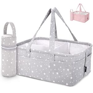 starhug baby diaper caddy organizer – baby shower basket | large nursery storage bin for changing table | car travel tote bag | newborn registry must have | bonus bottle cooler | gray