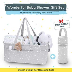 StarHug Baby Diaper Caddy Organizer - Baby Shower Basket | Large Nursery Storage Bin for Changing Table | Car Travel Tote Bag | Newborn Registry Must Have | Bonus Bottle Cooler | Gray