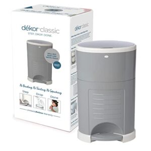 dekor classic hands-free diaper pail | gray | easiest to use | just step – drop – done | doesn’t absorb odors | 20 second bag change | most economical refill system