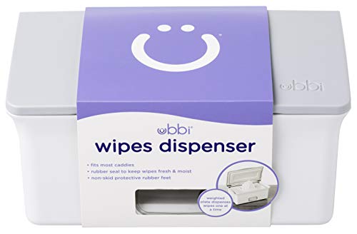 Ubbi Baby Wipes Dispenser with Weighted Plate and Secure Seal, Nursery and Baby Registry Essential to Keep Wipes Fresh, Gray