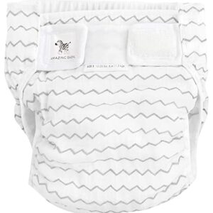 SmartNappy Cotton Muslin by Amazing Baby, NextGen Hybrid Cloth Diaper Cover + 1 Tri-fold Reusable Insert + 1 Reusable Booster, Mini Chevron, Gray, Size 3, 12-25 lbs