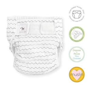 SmartNappy Cotton Muslin by Amazing Baby, NextGen Hybrid Cloth Diaper Cover + 1 Tri-fold Reusable Insert + 1 Reusable Booster, Mini Chevron, Gray, Size 3, 12-25 lbs