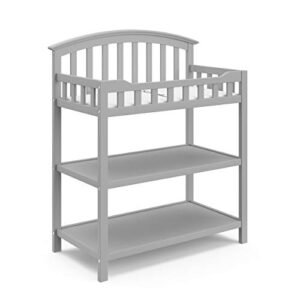 graco changing table with water-resistant change pad and safety strap, pebble gray, multi storage nursery changing table for infants or babies