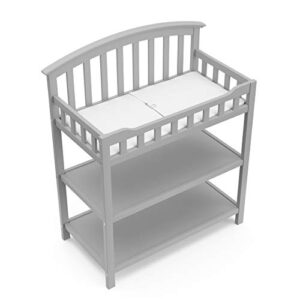 Graco Changing Table with Water-Resistant Change Pad and Safety Strap, Pebble Gray, Multi Storage Nursery Changing Table for Infants or Babies