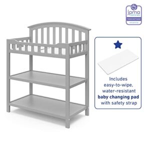 Graco Changing Table with Water-Resistant Change Pad and Safety Strap, Pebble Gray, Multi Storage Nursery Changing Table for Infants or Babies