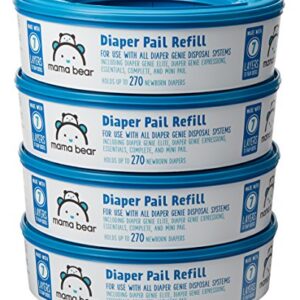 Amazon Brand - Mama Bear Diaper Pail Refills for Diaper Genie Pails, 1080 Count (4 Packs of 270 Count)