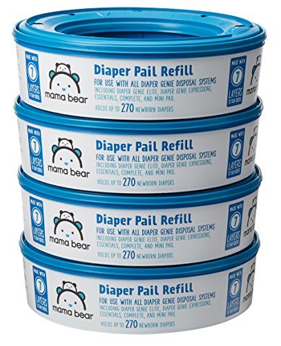 Amazon Brand - Mama Bear Diaper Pail Refills for Diaper Genie Pails, 1080 Count (4 Packs of 270 Count)