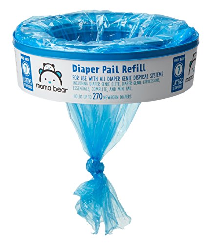 Amazon Brand - Mama Bear Diaper Pail Refills for Diaper Genie Pails, 1080 Count (4 Packs of 270 Count)