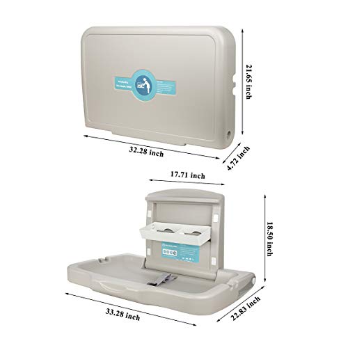 Modundry Fold Down Baby Changing Station Horizontal Baby Change Table with Safety Straps for Commercial Restrooms (2 White Granite)