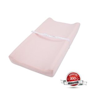 TILLYOU Changing Pad Cover Set, Jersey Knit Ultra Soft Unisex Diaper Change Table Sheets for Baby Boys Girls, Fit 32"/34''x16" Contoured Pad, Comfy Cozy 2-Pack Cradle Sheets, Peachy Pink & Lt Gray