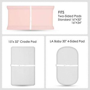 TILLYOU Changing Pad Cover Set, Jersey Knit Ultra Soft Unisex Diaper Change Table Sheets for Baby Boys Girls, Fit 32"/34''x16" Contoured Pad, Comfy Cozy 2-Pack Cradle Sheets, Peachy Pink & Lt Gray