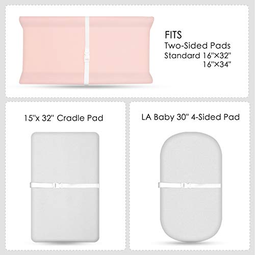 TILLYOU Changing Pad Cover Set, Jersey Knit Ultra Soft Unisex Diaper Change Table Sheets for Baby Boys Girls, Fit 32"/34''x16" Contoured Pad, Comfy Cozy 2-Pack Cradle Sheets, Peachy Pink & Lt Gray