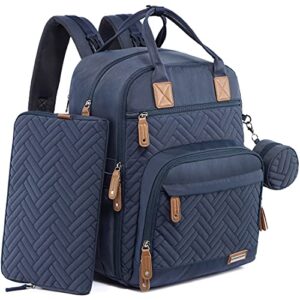 iniuniu diaper bag backpack, 4 in 1 kit large unisex baby bags for boys girls, waterproof travel back pack with diaper pouch, washable changing pad, pacifier case and stroller straps, navy blue