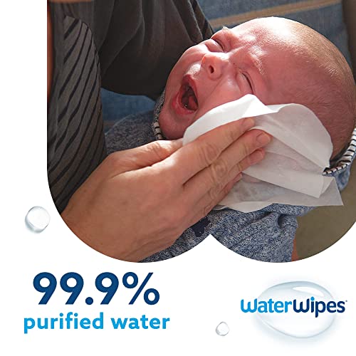 WaterWipes Plastic-Free Original Baby Wipes, 99.9% Water Based Wipes, Unscented & Hypoallergenic for Sensitive Skin, 240 Count (4 packs), Packaging May Vary