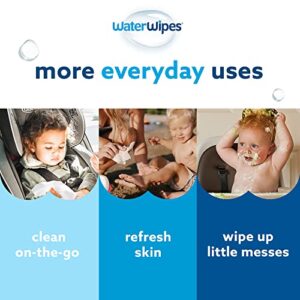 WaterWipes Plastic-Free Original Baby Wipes, 99.9% Water Based Wipes, Unscented & Hypoallergenic for Sensitive Skin, 240 Count (4 packs), Packaging May Vary