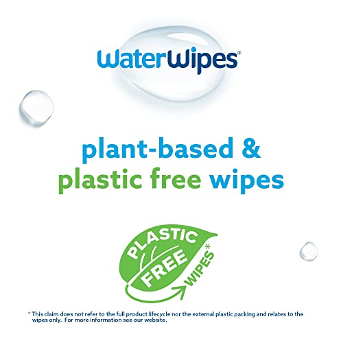 WaterWipes Plastic-Free Original Baby Wipes, 99.9% Water Based Wipes, Unscented & Hypoallergenic for Sensitive Skin, 240 Count (4 packs), Packaging May Vary