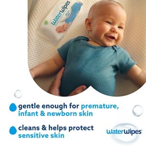 WaterWipes Plastic-Free Original Baby Wipes, 99.9% Water Based Wipes, Unscented & Hypoallergenic for Sensitive Skin, 240 Count (4 packs), Packaging May Vary