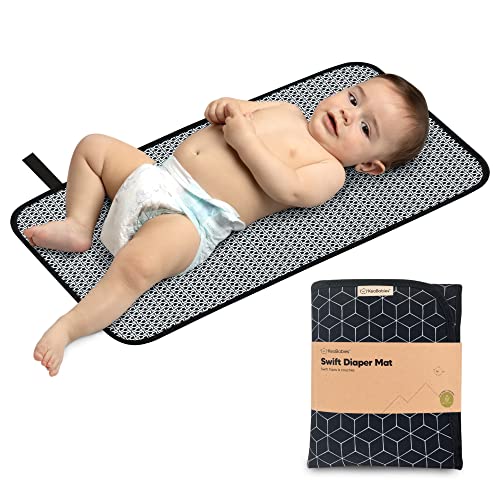 Portable Diaper Changing Pad - Waterproof Foldable Baby Changing Mat - Travel Diaper Change Mat - Lightweight Changing Pads for Baby - Baby Changer - Machine Washable (Black Geo)