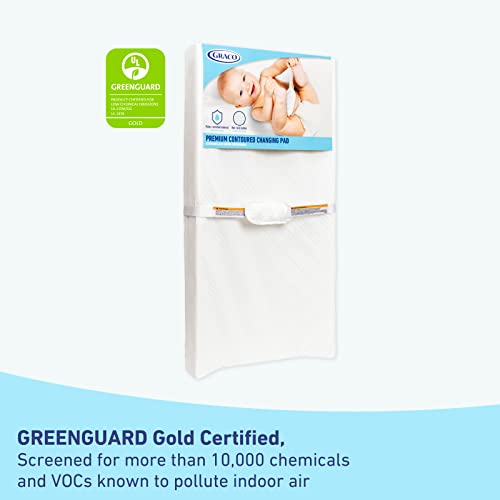 Graco Premium Contoured Changing Pad – GREENGUARD Gold Certified, Water-Resistant, Ultra-Soft Buckle Cover, Contoured Baby Changing Pad, Fits Most Standard-Size Changing Toppers, Non-Skid Bottom