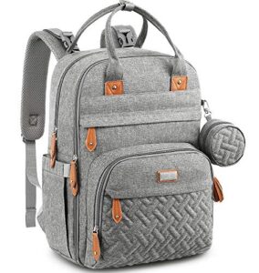 babbleroo diaper bag backpack, nappy changing bags multifunction waterproof travel back pack with changing pad & stroller straps & pacifier case, unisex and stylish (gray)