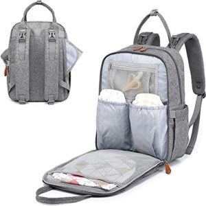 BabbleRoo Diaper Bag Backpack, Nappy Changing Bags Multifunction Waterproof Travel Back Pack with Changing Pad & Stroller Straps & Pacifier Case, Unisex and Stylish (Gray)