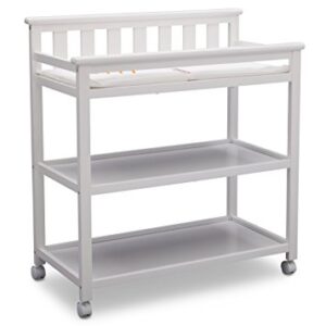 Delta Children Flat Top Changing Table with Wheels and Changing Pad - Greenguard Gold Certified, Bianca White