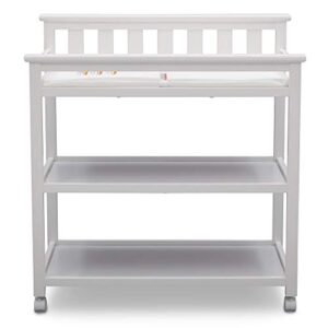 Delta Children Flat Top Changing Table with Wheels and Changing Pad - Greenguard Gold Certified, Bianca White