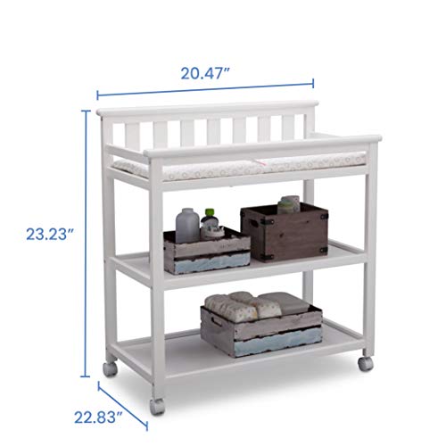 Delta Children Flat Top Changing Table with Wheels and Changing Pad - Greenguard Gold Certified, Bianca White