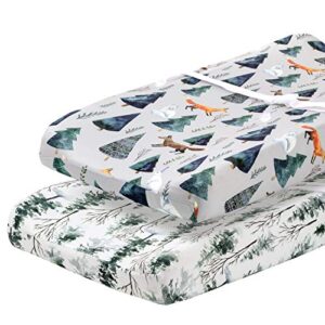 pobi baby – 2 pack premium quality changing pad cover – ultra-soft cotton blend, stylish animal woodland pattern, safe and snug for baby (magical)