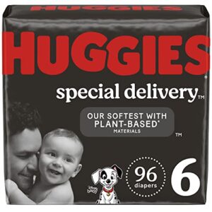 hypoallergenic baby diapers size 6 (35+ lbs), huggies special delivery, fragrance free, safe for sensitive skin, 96 ct