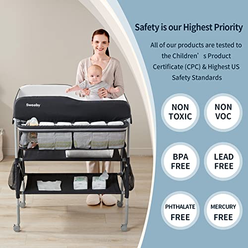 Sweeby Portable Baby Changing Table, Foldable Changing Table Dresser Changing Station for Infant, Waterproof Diaper Changing Table Pad Topper, Mobile Nursery Organizer for Newborn Essentials