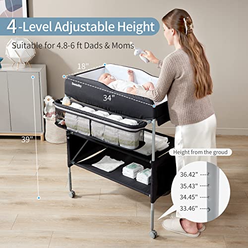 Sweeby Portable Baby Changing Table, Foldable Changing Table Dresser Changing Station for Infant, Waterproof Diaper Changing Table Pad Topper, Mobile Nursery Organizer for Newborn Essentials