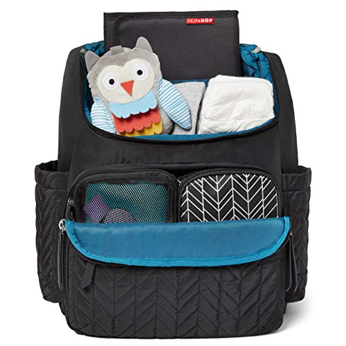 Skip Hop Diaper Bag Backpack: Forma, Multi-Function Baby Travel Bag with Changing Pad & Stroller Attachment, Jet Black