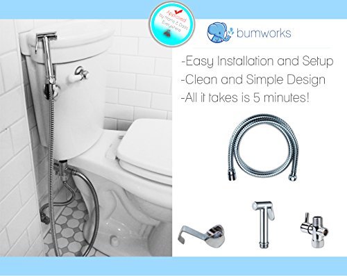 Bumworks Handheld Bidet Cloth Diaper Sprayer for Toilet | Bum Gun Butt Washer, Hand Held Bidet Hose Attachment Water Jet Spray Set | Baday Toilet Kit (Bedit Toilet Badae Biday Boday Toilet Seat)