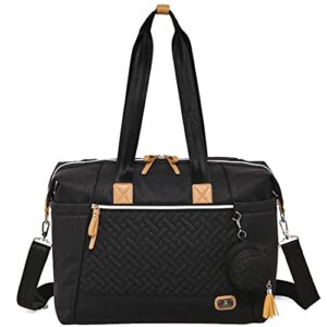 dikaslon diaper bag tote with pacifier case and changing pad, large travel diaper tote for mom and dad, multifunction baby bag for boys and girls, black