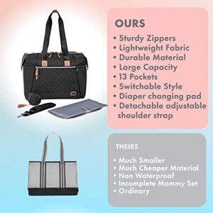 Dikaslon Diaper Bag Tote with Pacifier Case and Changing Pad, Large Travel Diaper Tote for Mom and Dad, Multifunction Baby Bag for Boys and Girls, Black