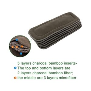 AlVABABY Charcoal Bamboo Inserts Cloth Diaper Liner,5-Layer Inserts,Reusable Liners for Baby Cloth Diapers 12pcs 12ZTN