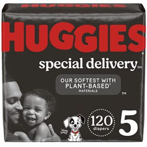 hypoallergenic baby diapers size 5 (27+ lbs), huggies special delivery, fragrance free, safe for sensitive skin, 120 ct