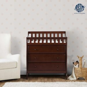 dream on me marcus changing table and dresser in espresso, features 3 spacious drawers, non-toxic finishes, comes with 1″ changing pad, made of solid wood