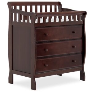 Dream On Me Marcus Changing Table And Dresser In Espresso, Features 3 Spacious Drawers, Non-Toxic Finishes, Comes With 1" Changing Pad, Made Of Solid Wood