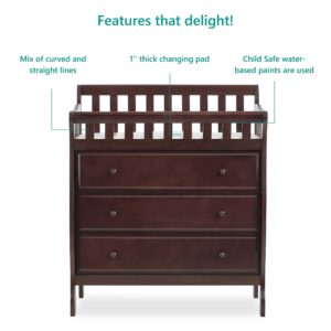 Dream On Me Marcus Changing Table And Dresser In Espresso, Features 3 Spacious Drawers, Non-Toxic Finishes, Comes With 1" Changing Pad, Made Of Solid Wood