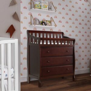 Dream On Me Marcus Changing Table And Dresser In Espresso, Features 3 Spacious Drawers, Non-Toxic Finishes, Comes With 1" Changing Pad, Made Of Solid Wood